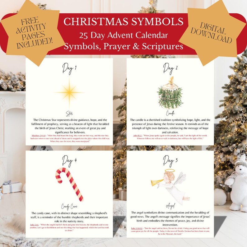Christmas Symbols Advent Calendar: Scripture Cards (printable PDF) - Etsy