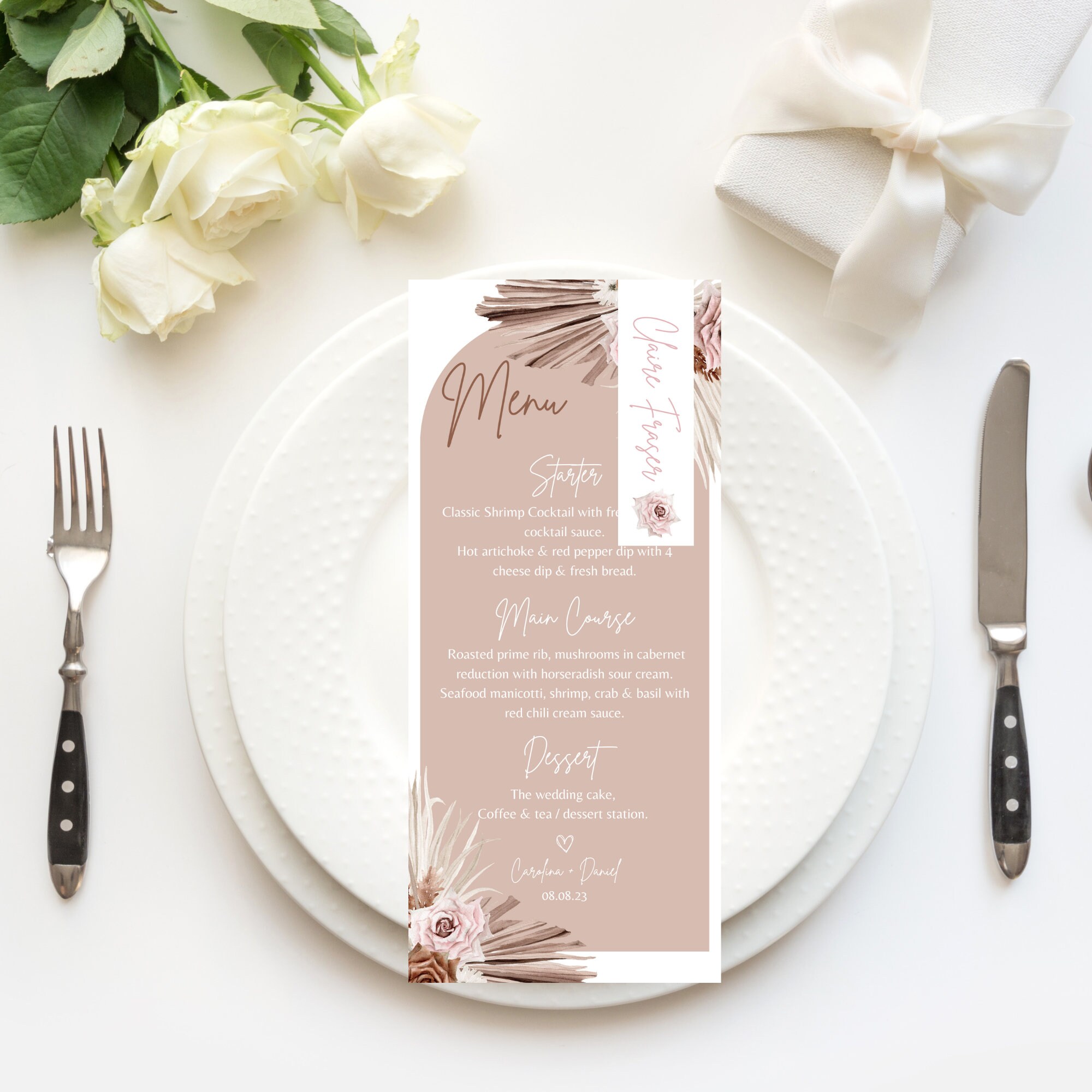 Boho Pink Editable Menu Template DIY Wedding Menu Template - Etsy