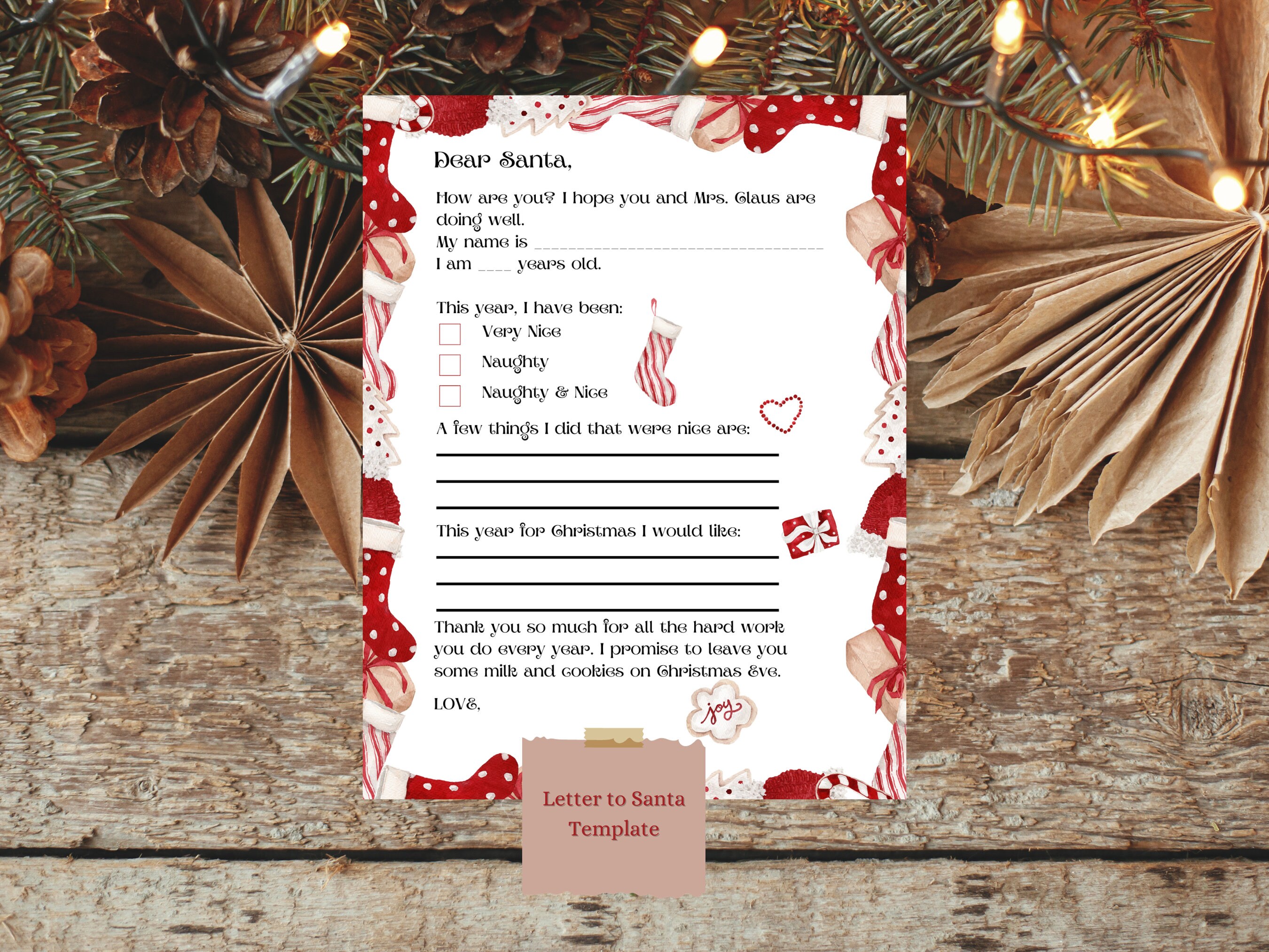 Letter to Santa Template, Dear Santa Printable Letter, Christmas Wish ...