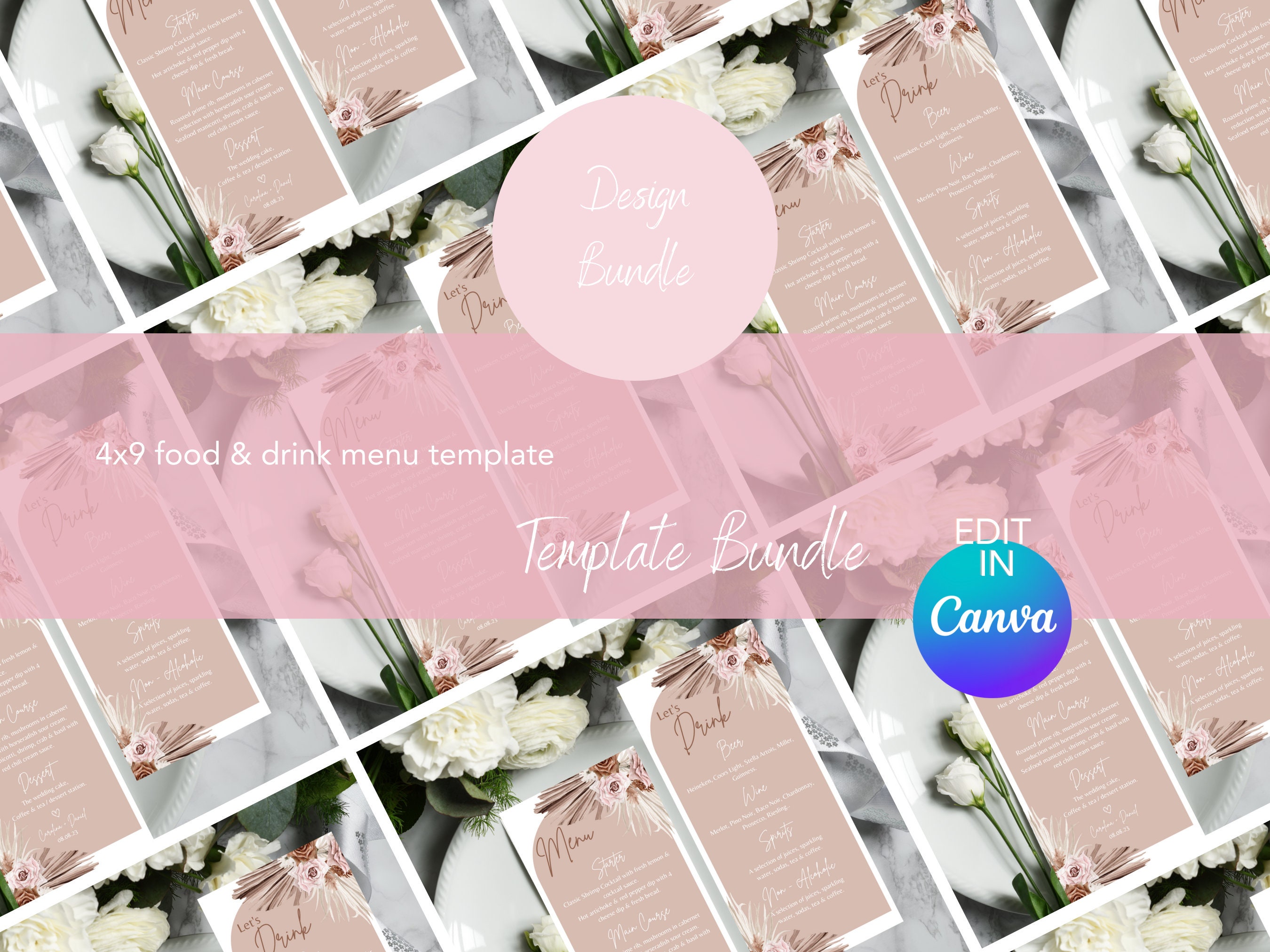 Boho Pink Editable Menu Template DIY Wedding Menu Template - Etsy