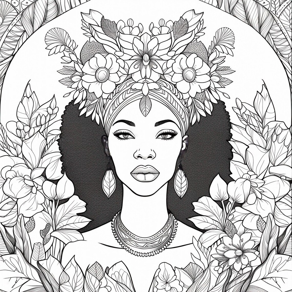 Unique Black Women 4 Coloring Pages, Coloring Pages for Adults, Instant ...