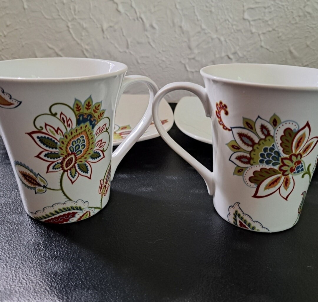 222 Fifth Jacobean Trail Mug and Salad/dessert Plate, Set of 2 - Etsy