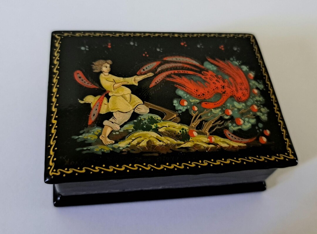 Russian Firebird Black Lacquer Vintage Jewelry Trinket Box - Etsy