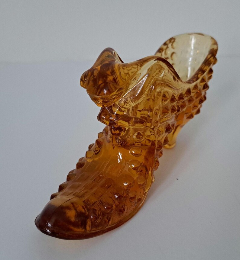 Fenton Amber Glass Hobnail Shoe Figure - Etsy