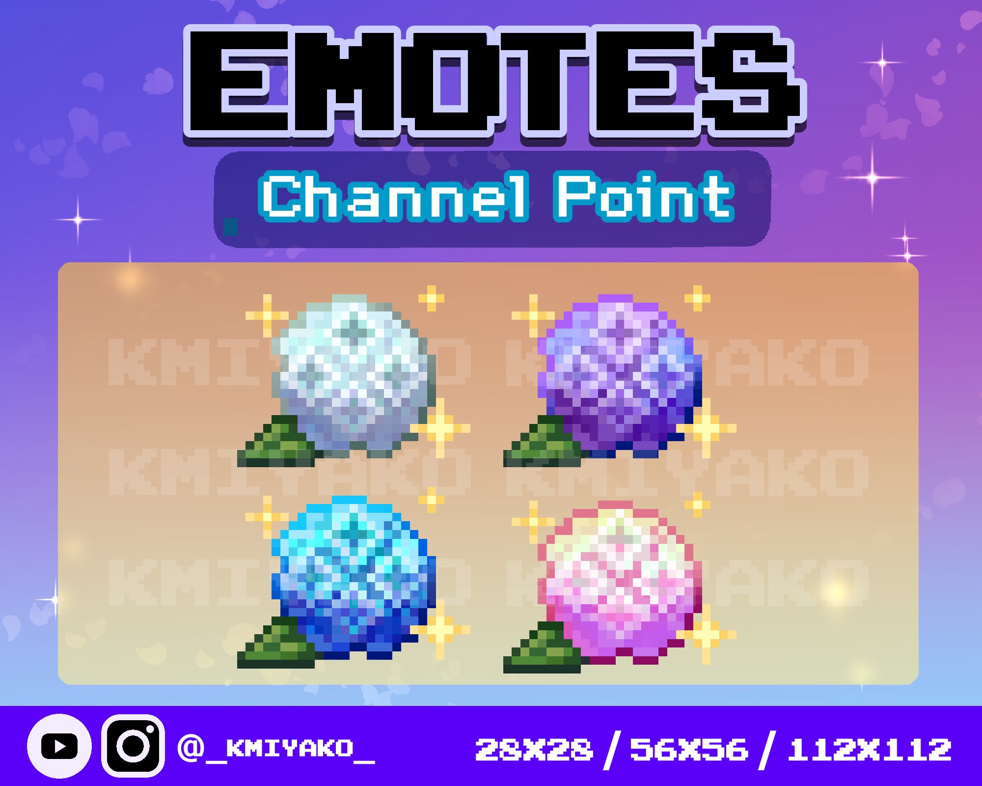 Pixel Hydrangea Flower Emotes/channel Point Icons for Twitch, Youtube ...