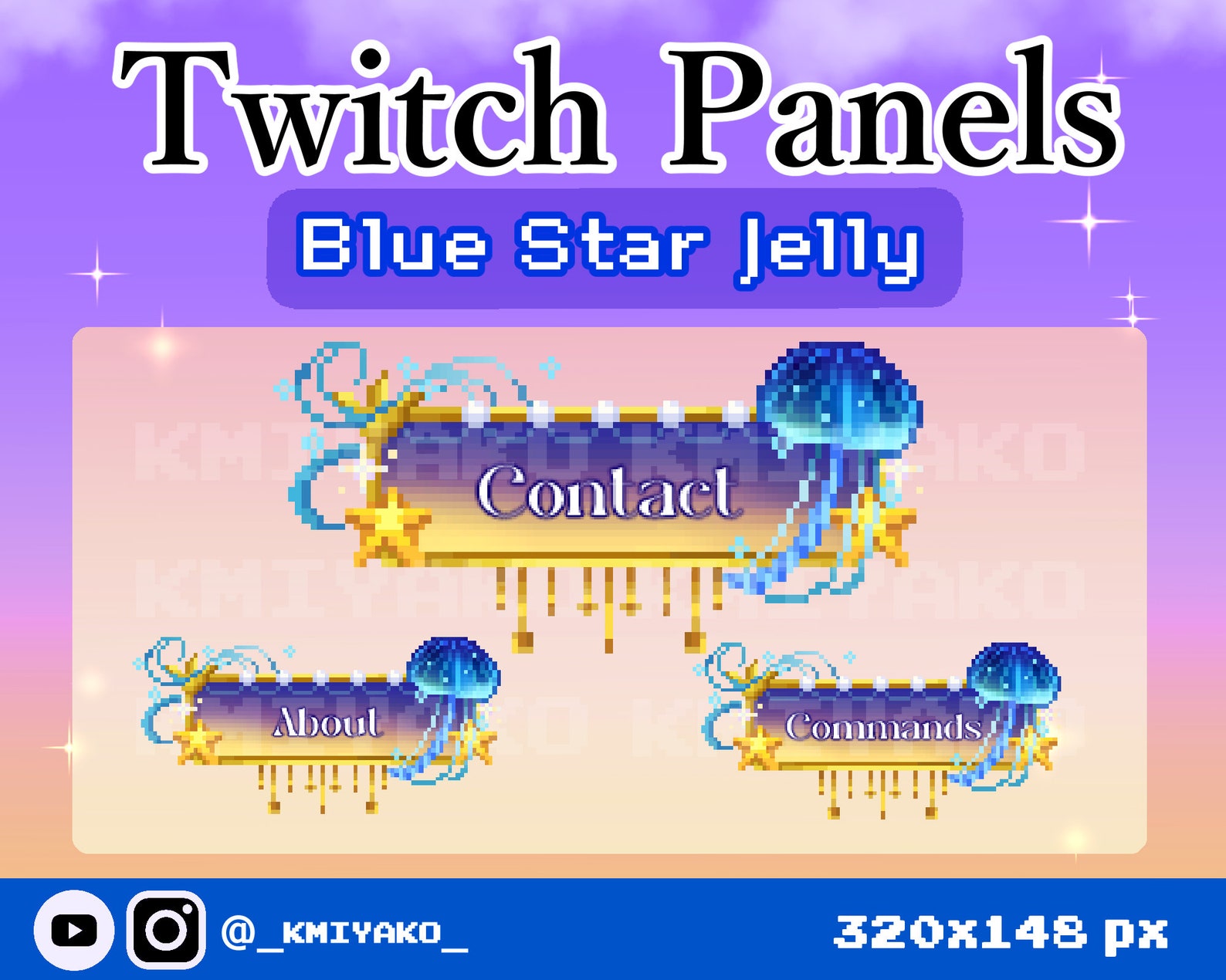 Pixel Star Blue Jelly 24 Twitch Panels Aesthetic Stream Panels Pixel ...
