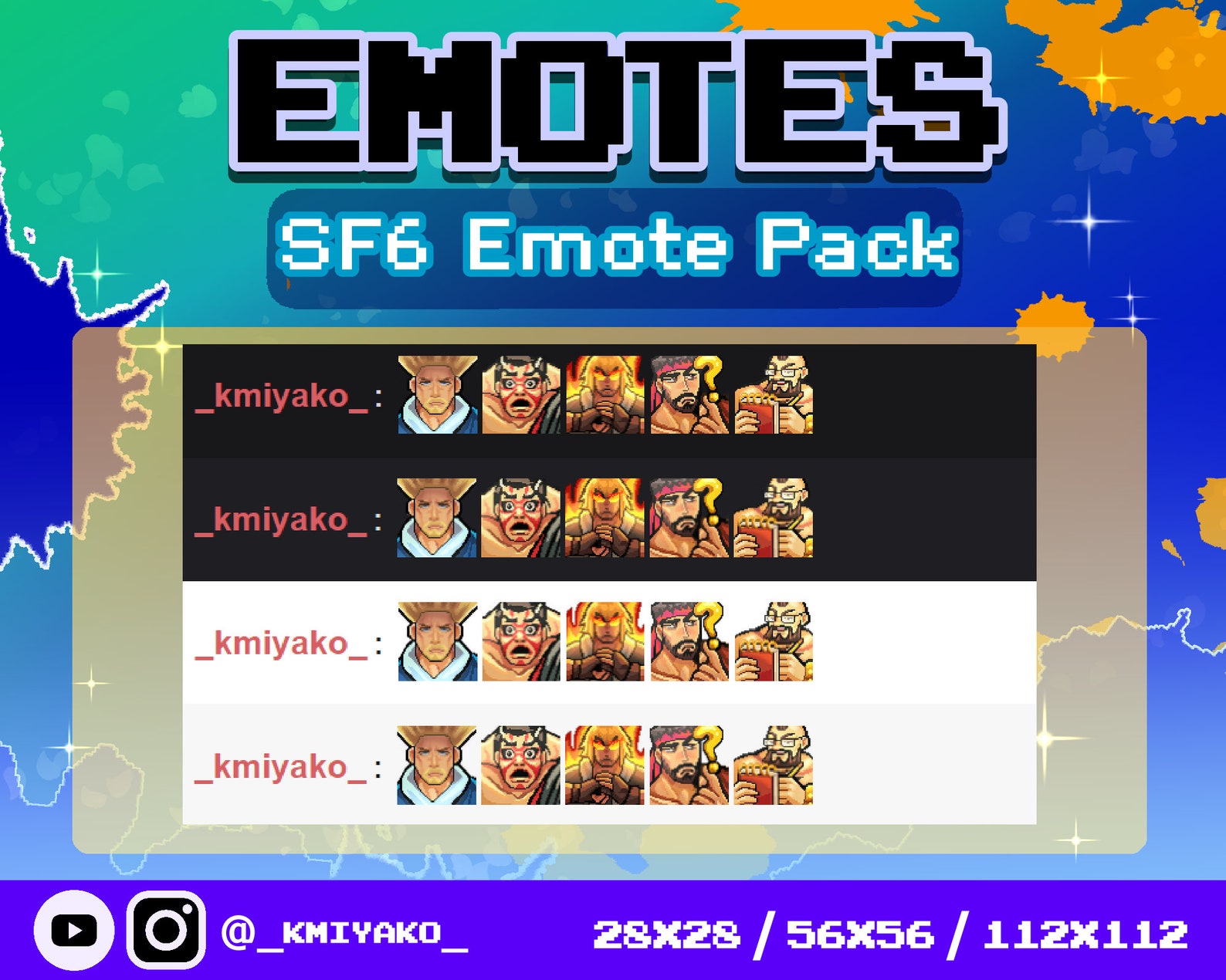 Street Fighter 6 Pixel Emote Set for Twitch/youtube/discord Ryu/ken ...