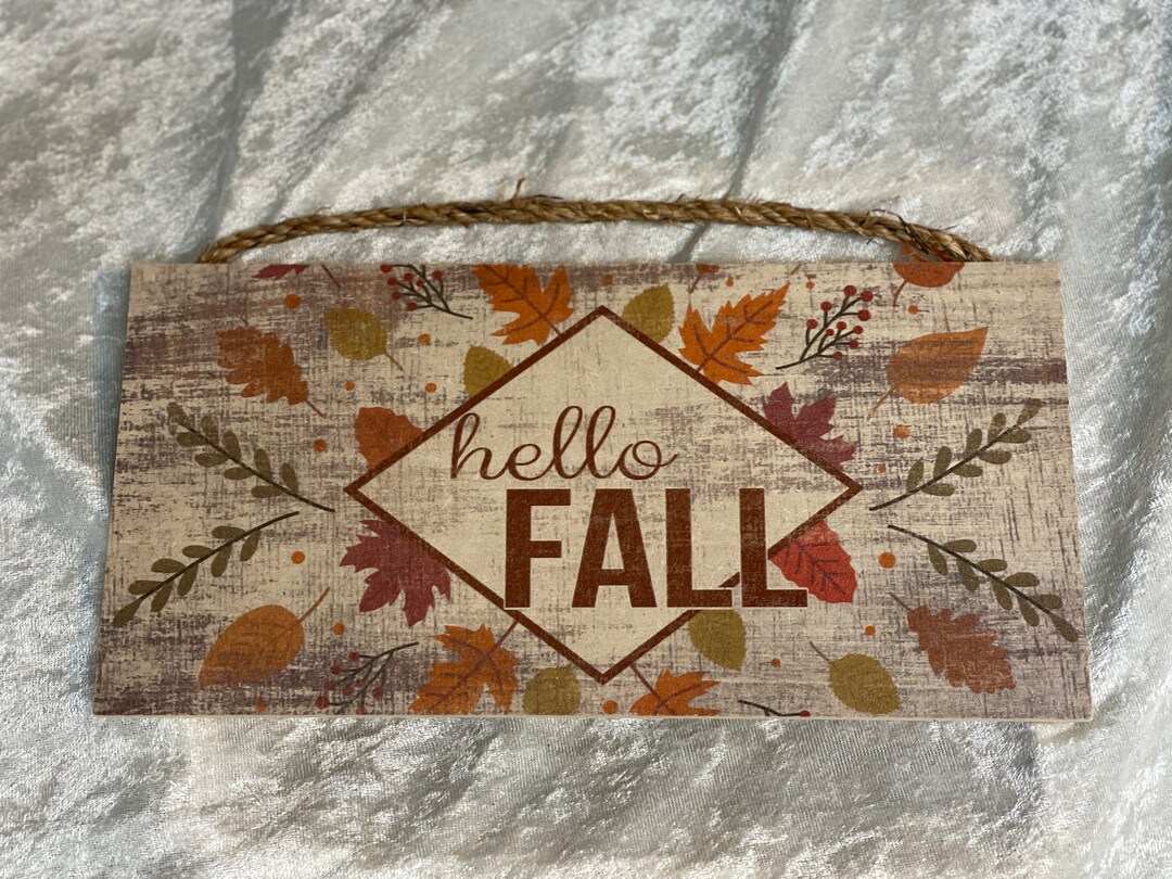 Fall Hello Fall Wooden Sign Leaves - Etsy