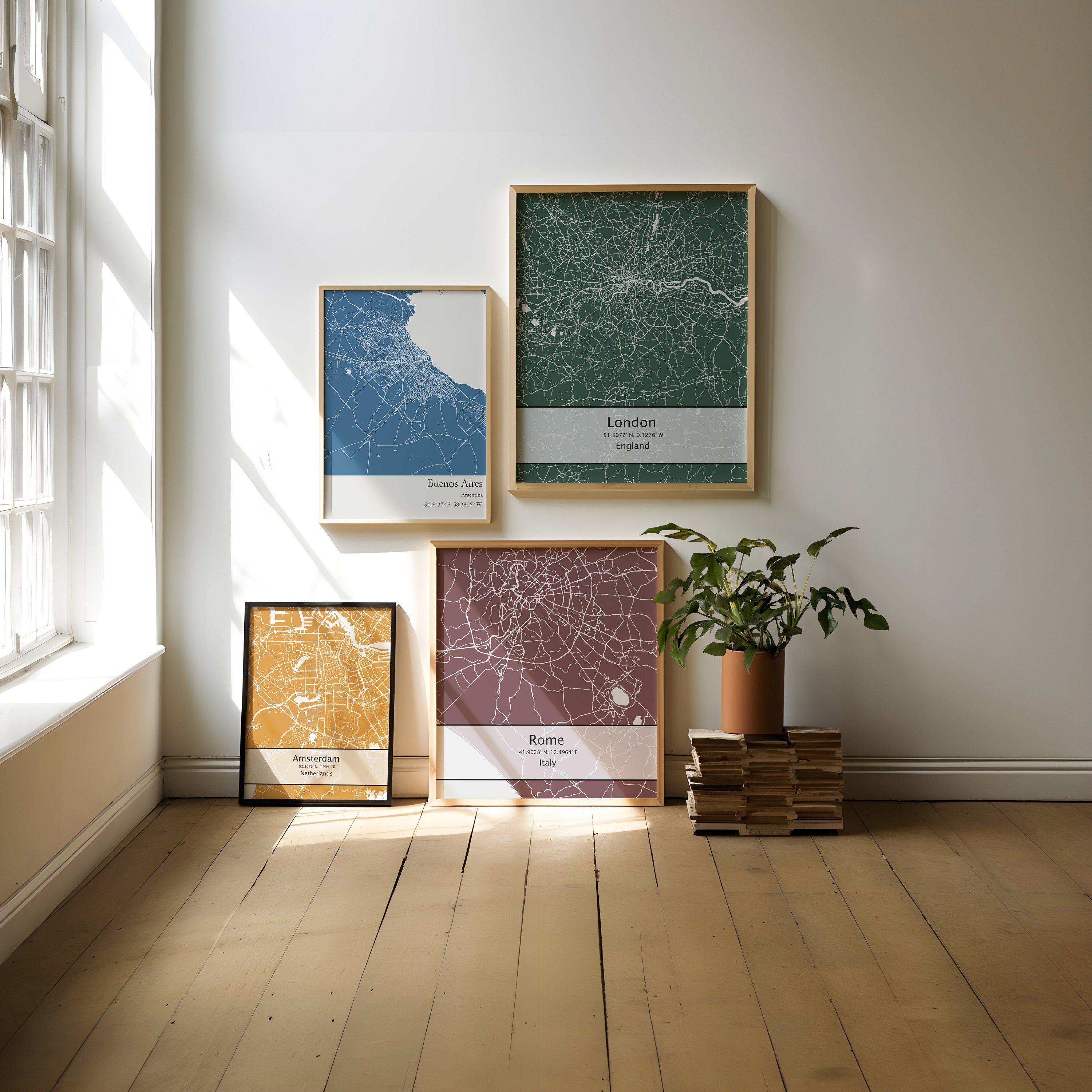 Set of 4 Custom Map, Custom Map Poster, Any Town, Personalized Map ...