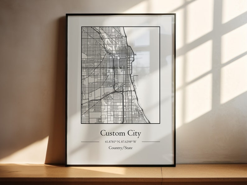 Set of 4 Custom City Map, Any Town, Any City, Personalized Map, Custom ...