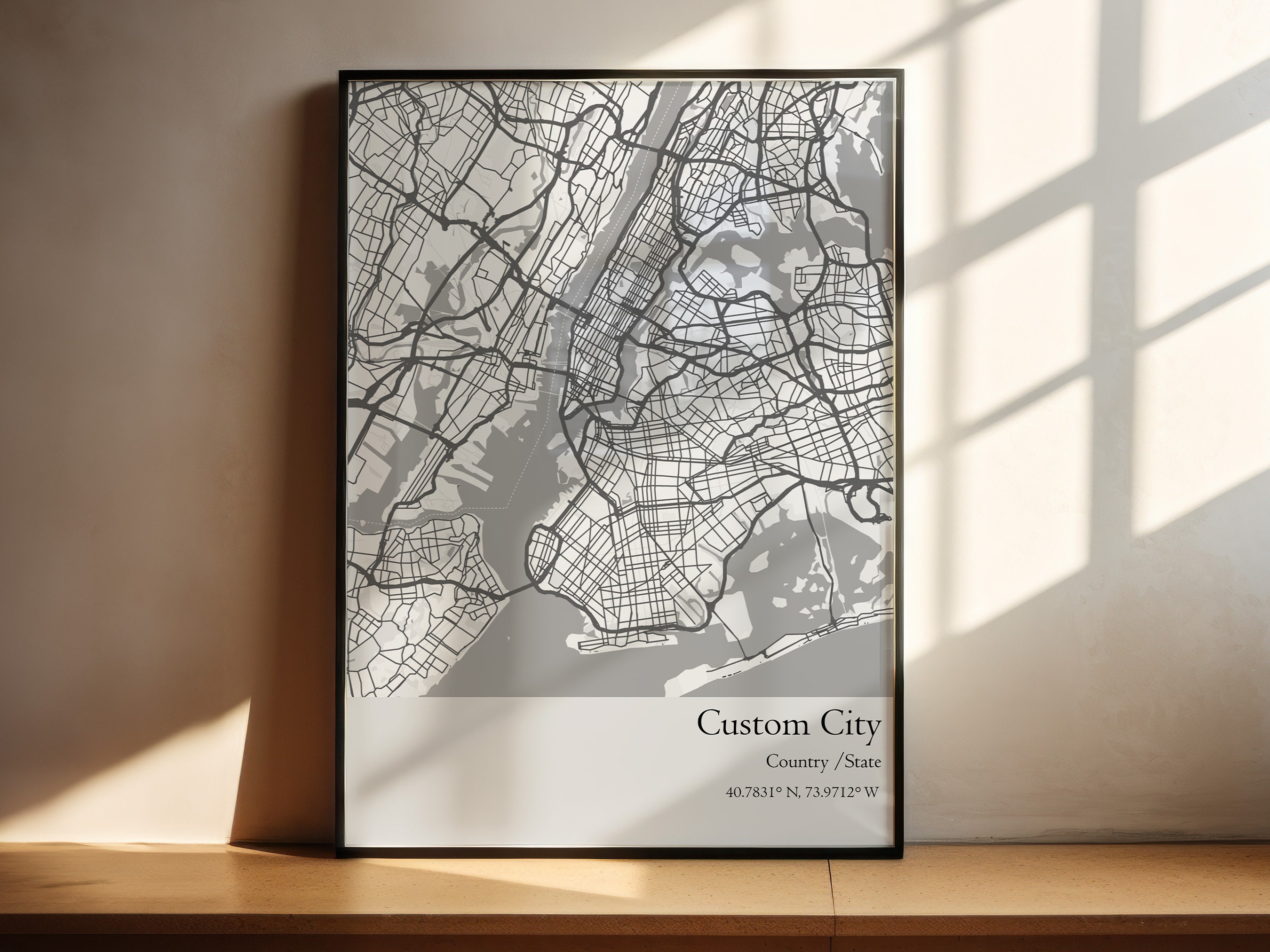 Set of 4 Custom City Map, Any Town, Any City, Personalized Map, Custom ...