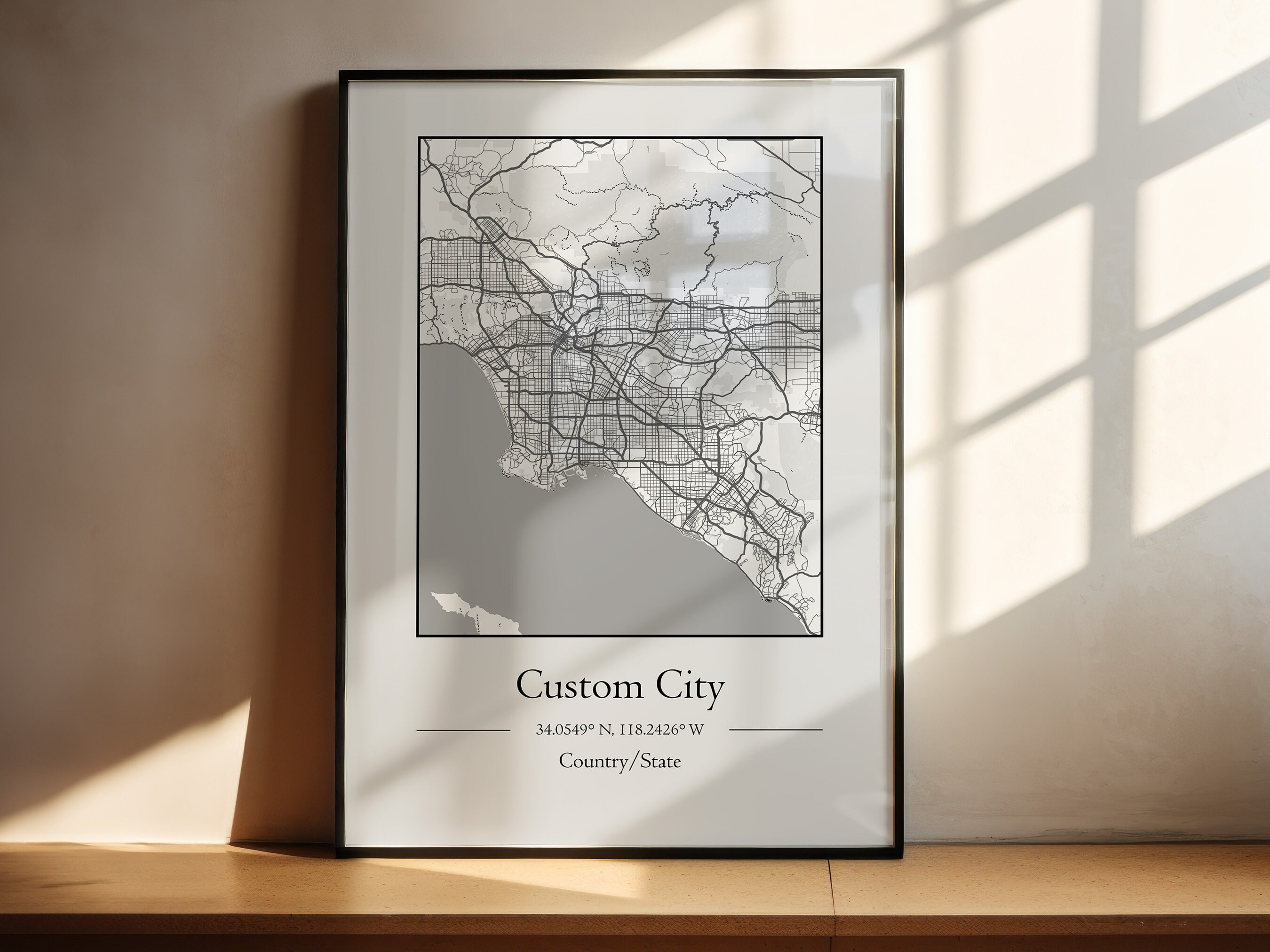 Set of 4 Custom City Map, Any Town, Any City, Personalized Map, Custom Map Print, Minimalist ...