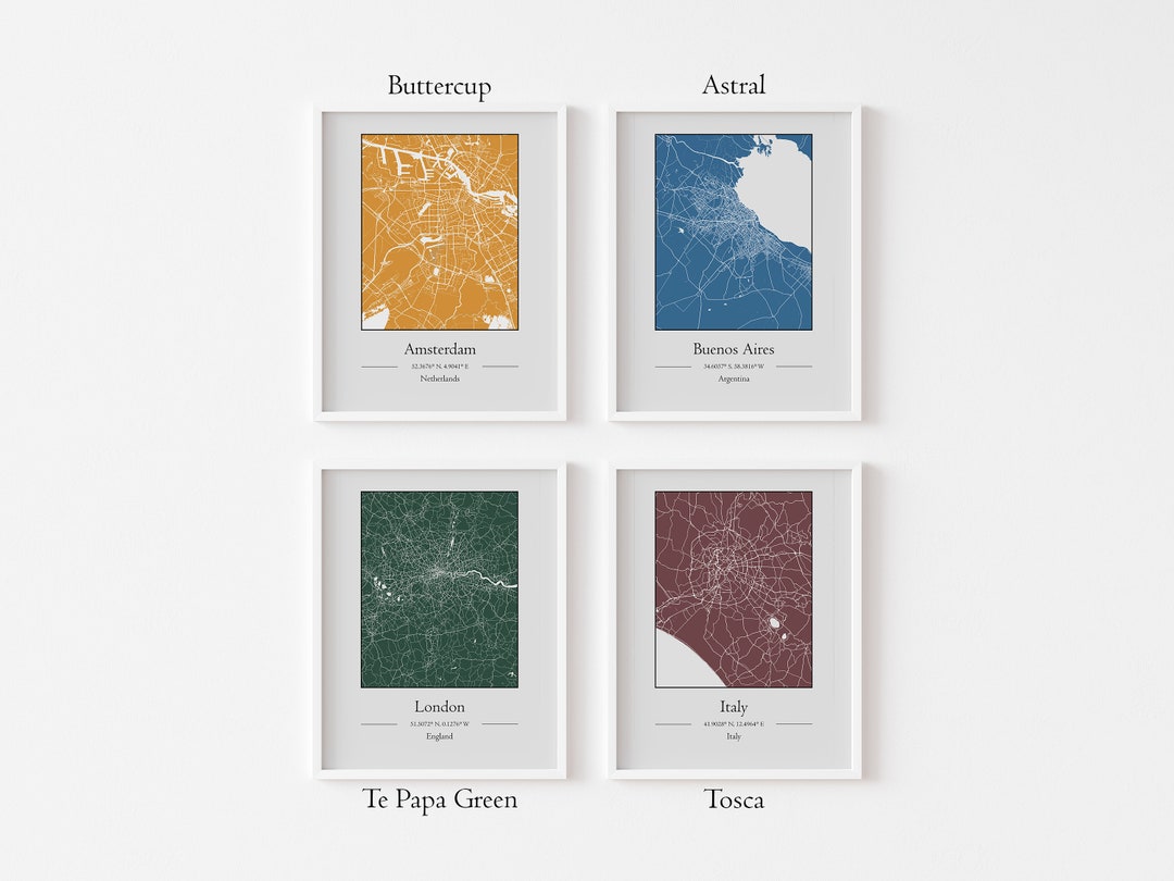 Set of 4 Custom Map, Custom Map Poster, Any Town, Personalized Map ...