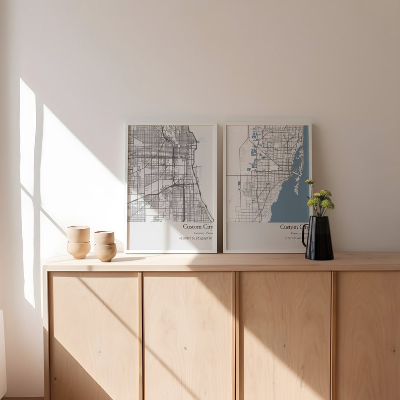 Set of 4 Custom City Map, Any Town, Any City, Personalized Map, Custom ...