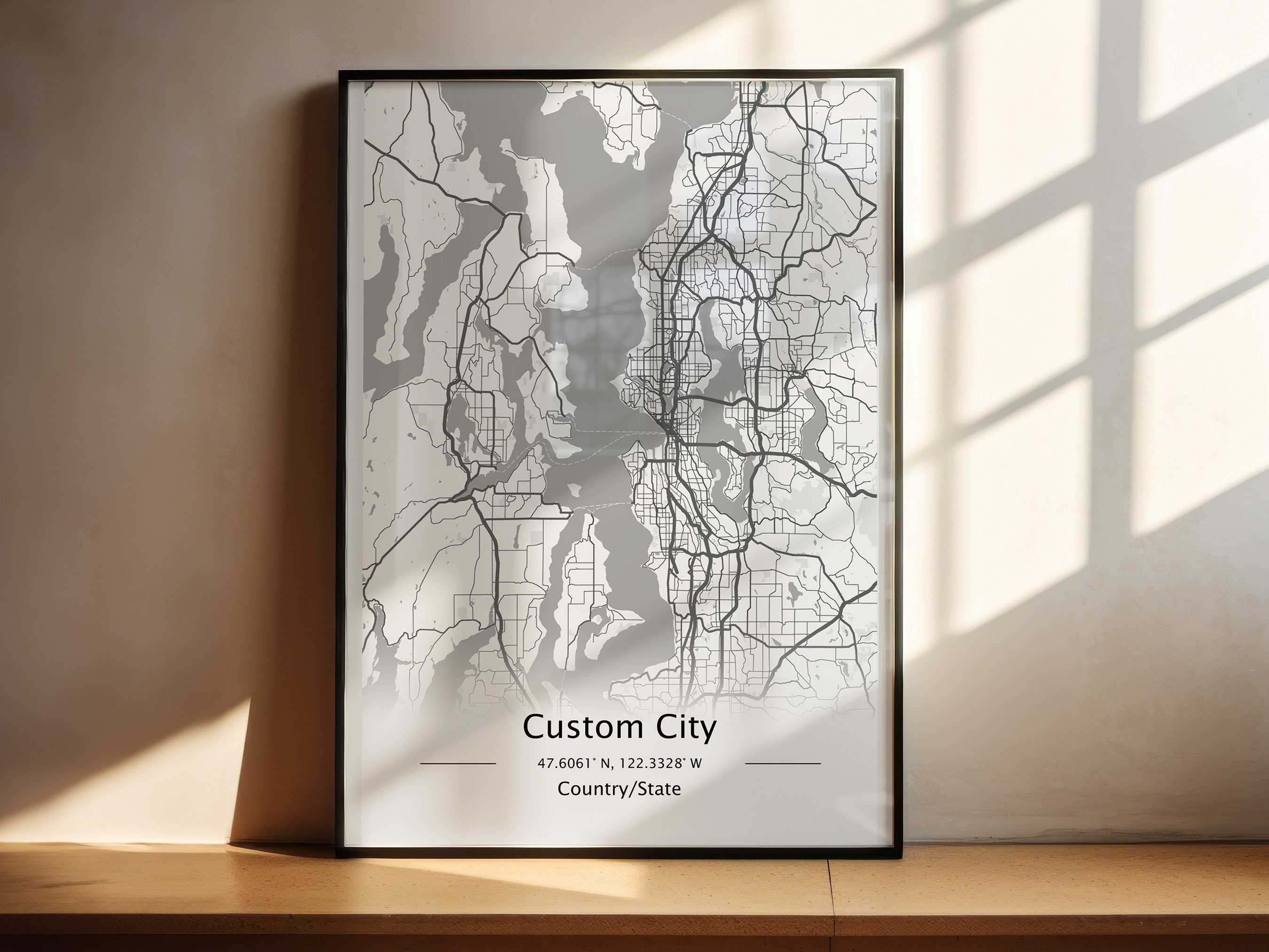 Set of 4 Custom Map, Custom Map Poster, Any Town, Personalized Map ...