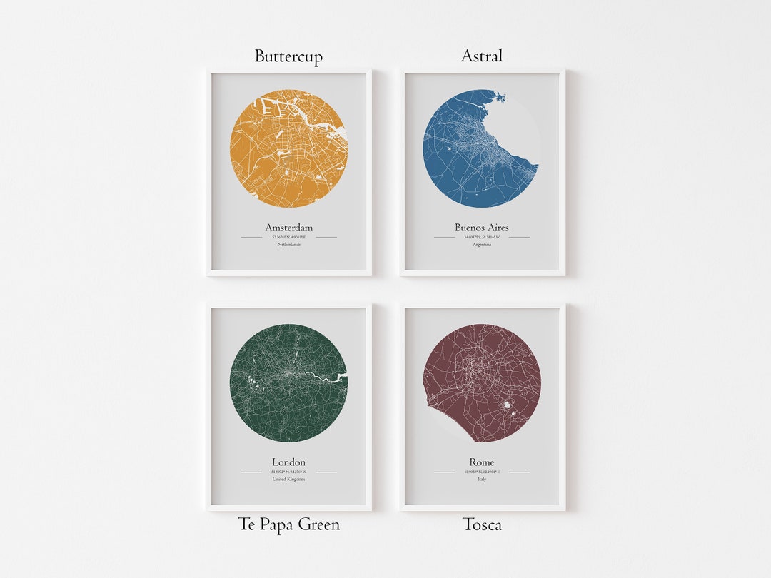 Set of 4 Custom Map, Custom Map Poster, Any Town, Personalized Map ...