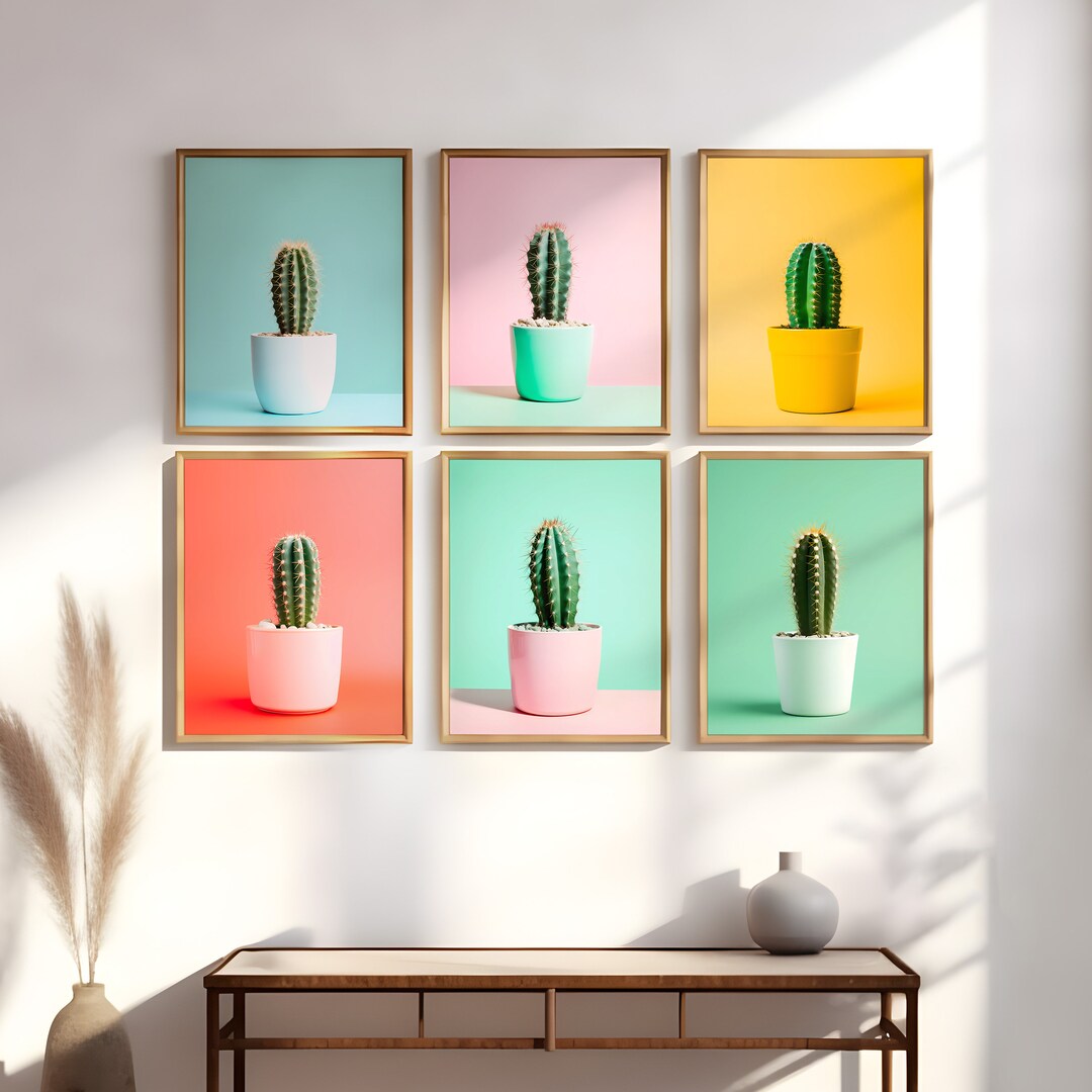 Set of 6 Colorful Cactus Prints, Modern Cactus Photography, Gallery ...