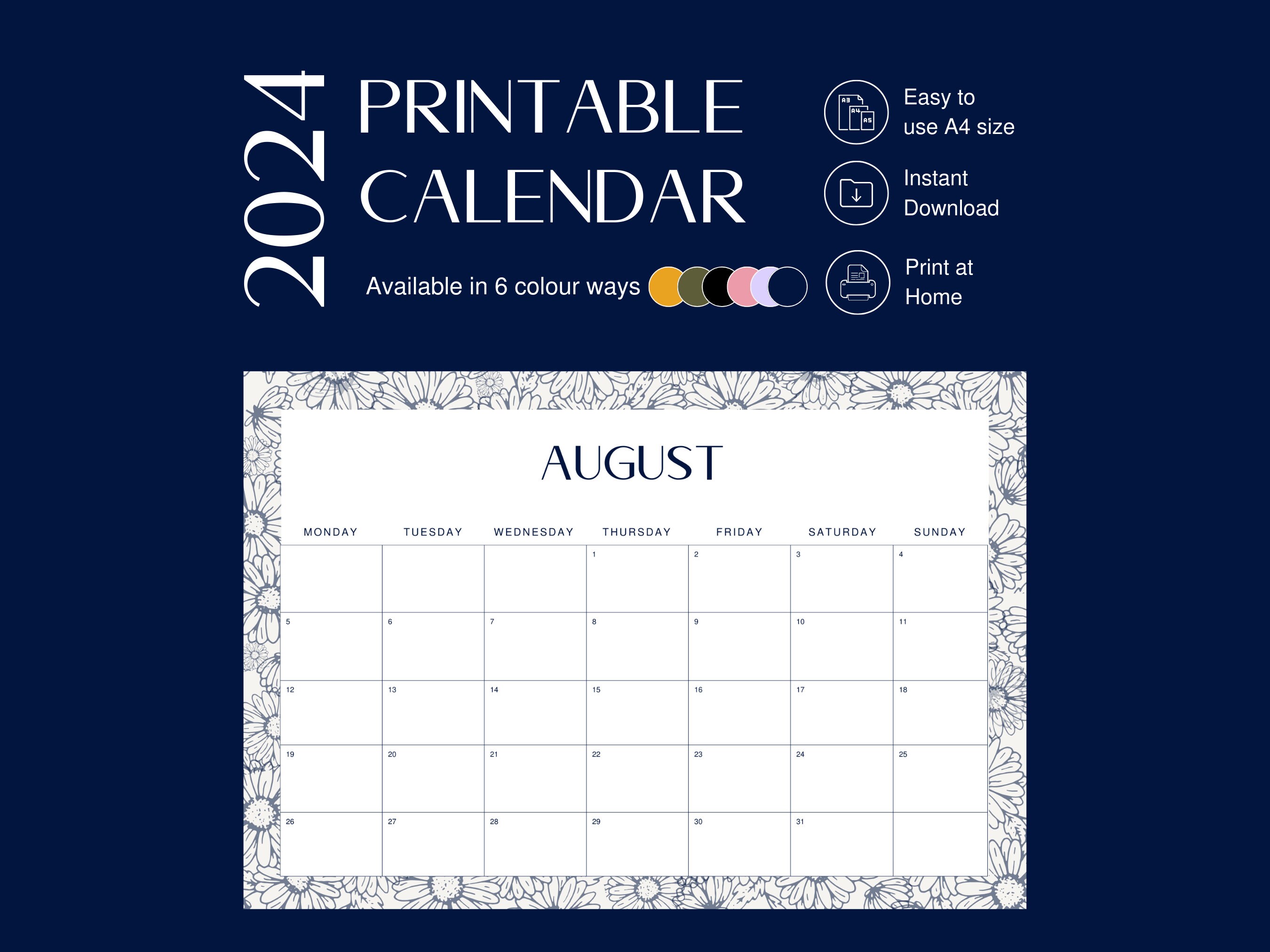 2024 Downloadable Calendar Printable Calendar 2024 Monthly Planner 2024 ...
