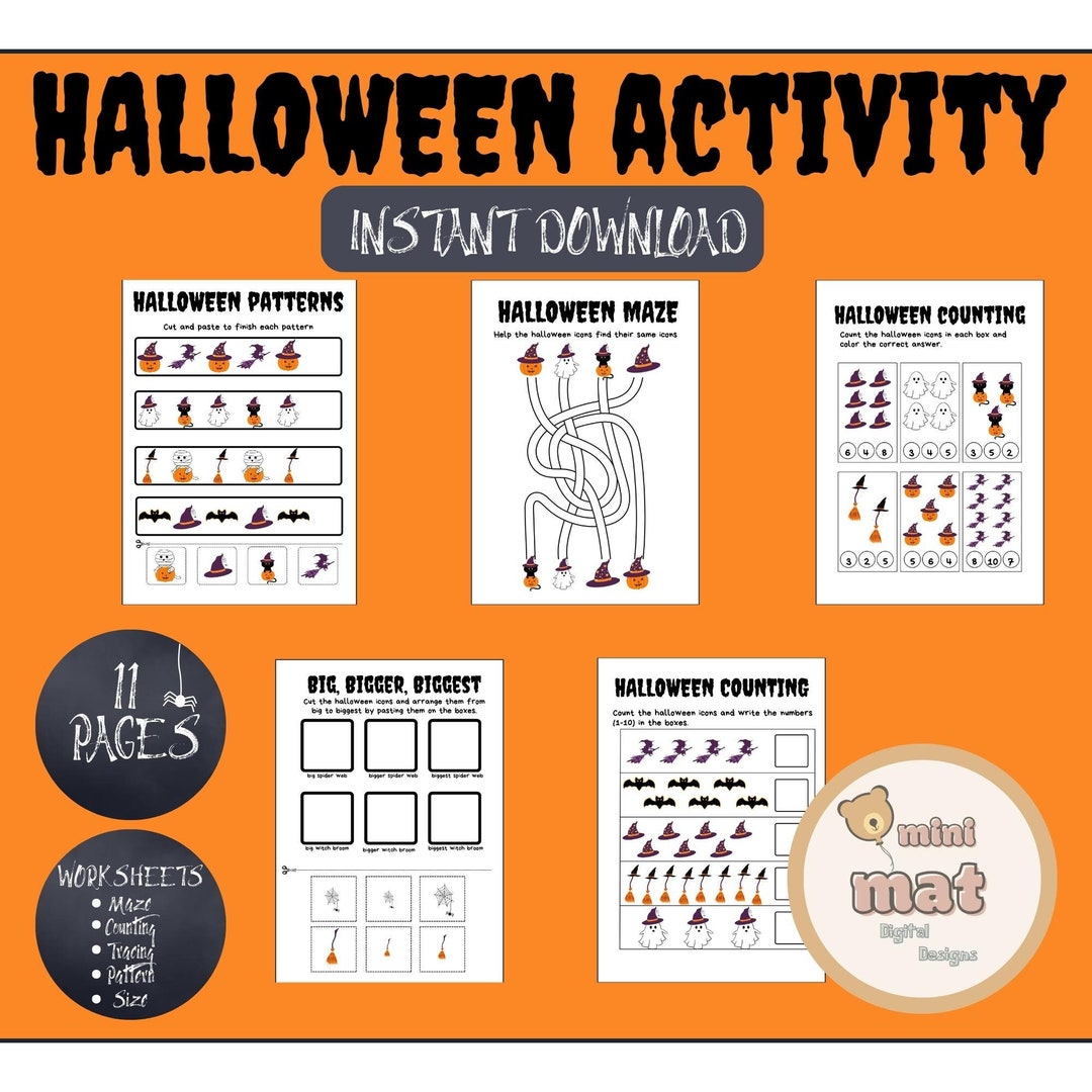 Halloween Worksheets Bundle – Preschool Cut, Paste & Color Activities ...