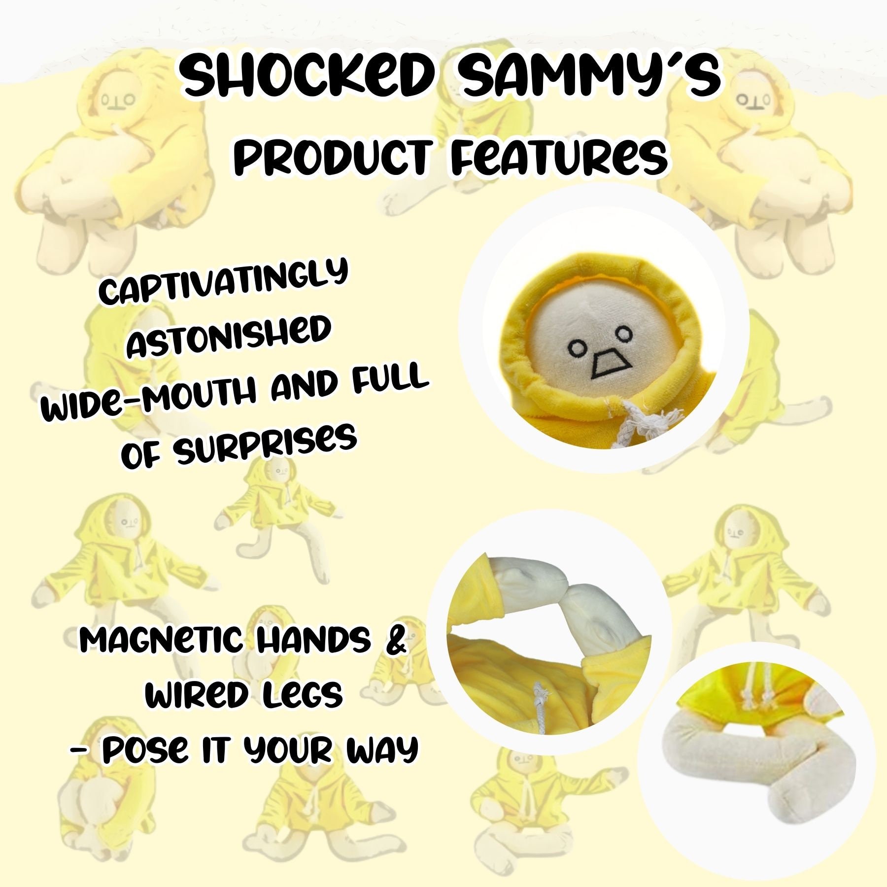 Shocked Sammy Stuffed Action Figure Plush, Funny Posable Decompression ...