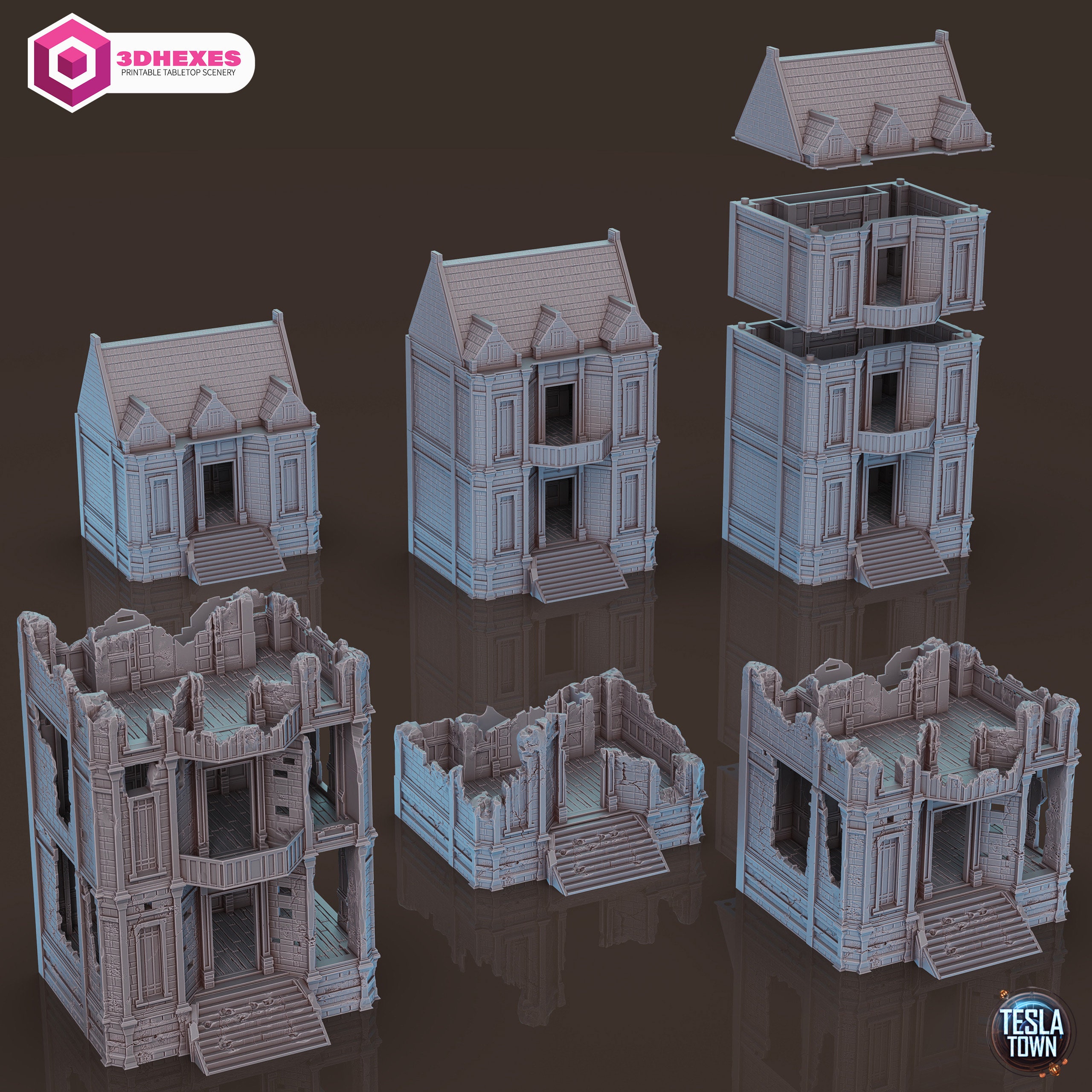 Steampunk Manor House & Ruins 3D Print Tesla Town by 3dhexes Dnd ...