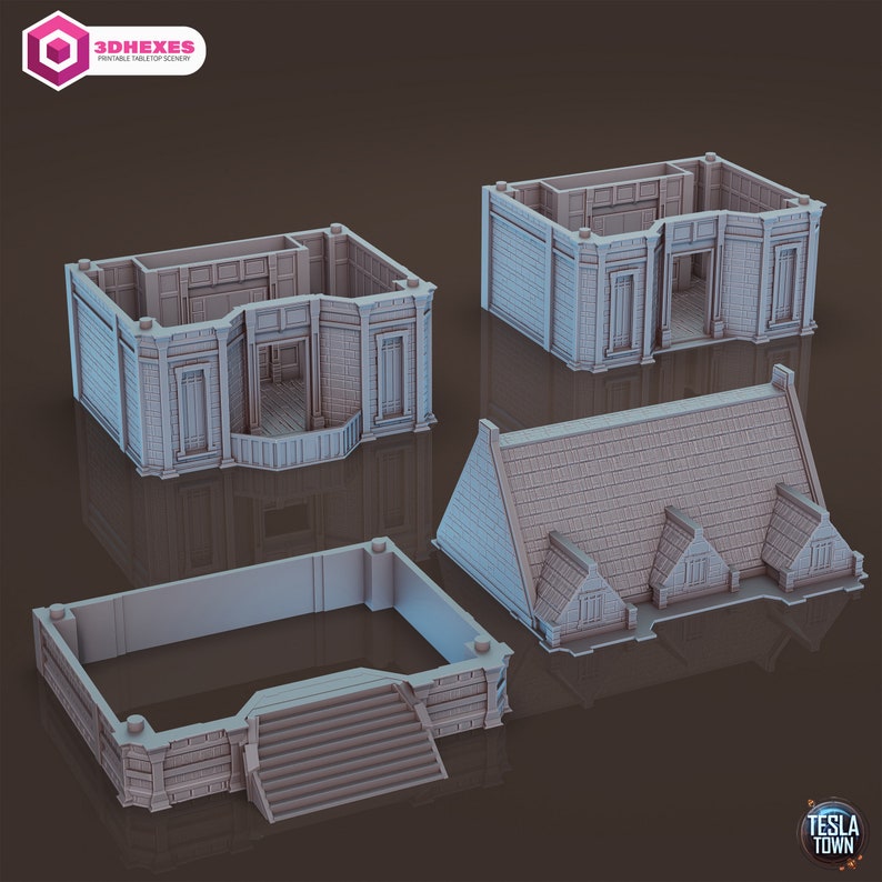 Steampunk Manor House & Ruins 3D Print Tesla Town by 3dhexes Dnd ...