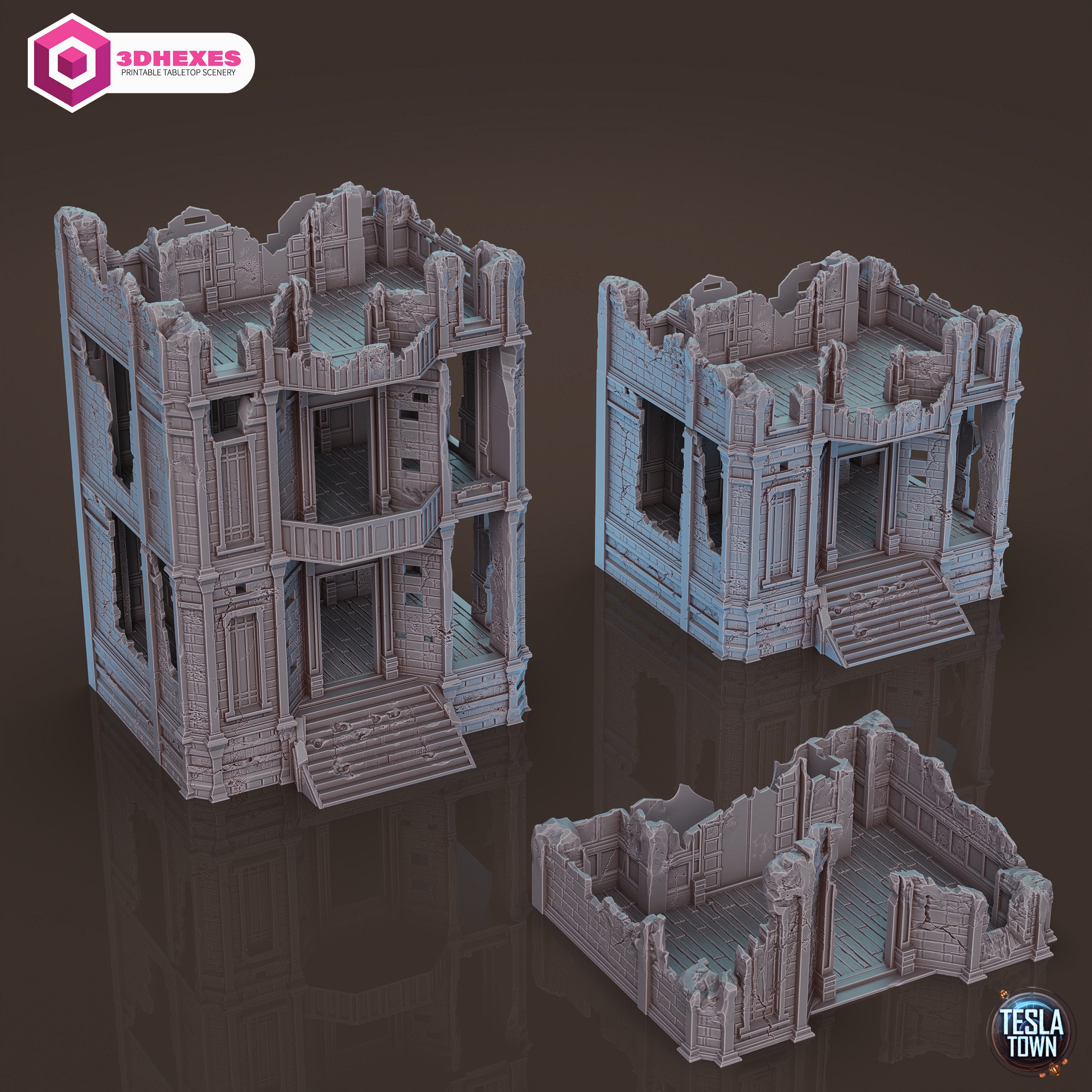 Steampunk Manor House & Ruins 3D Print Tesla Town by 3dhexes Dnd ...