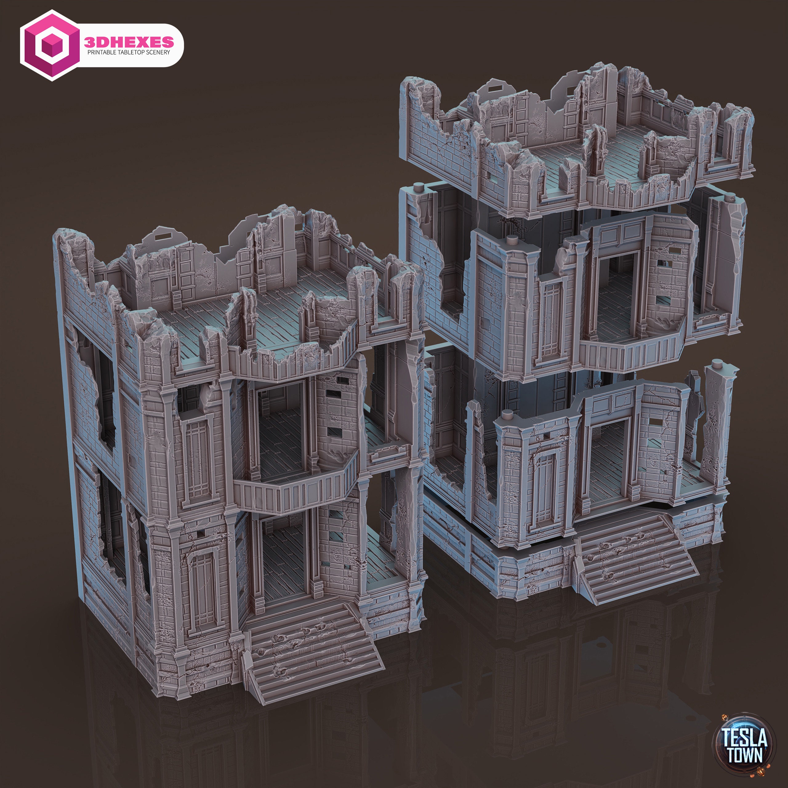 Steampunk Manor House & Ruins 3D Print Tesla Town by 3dhexes Dnd ...