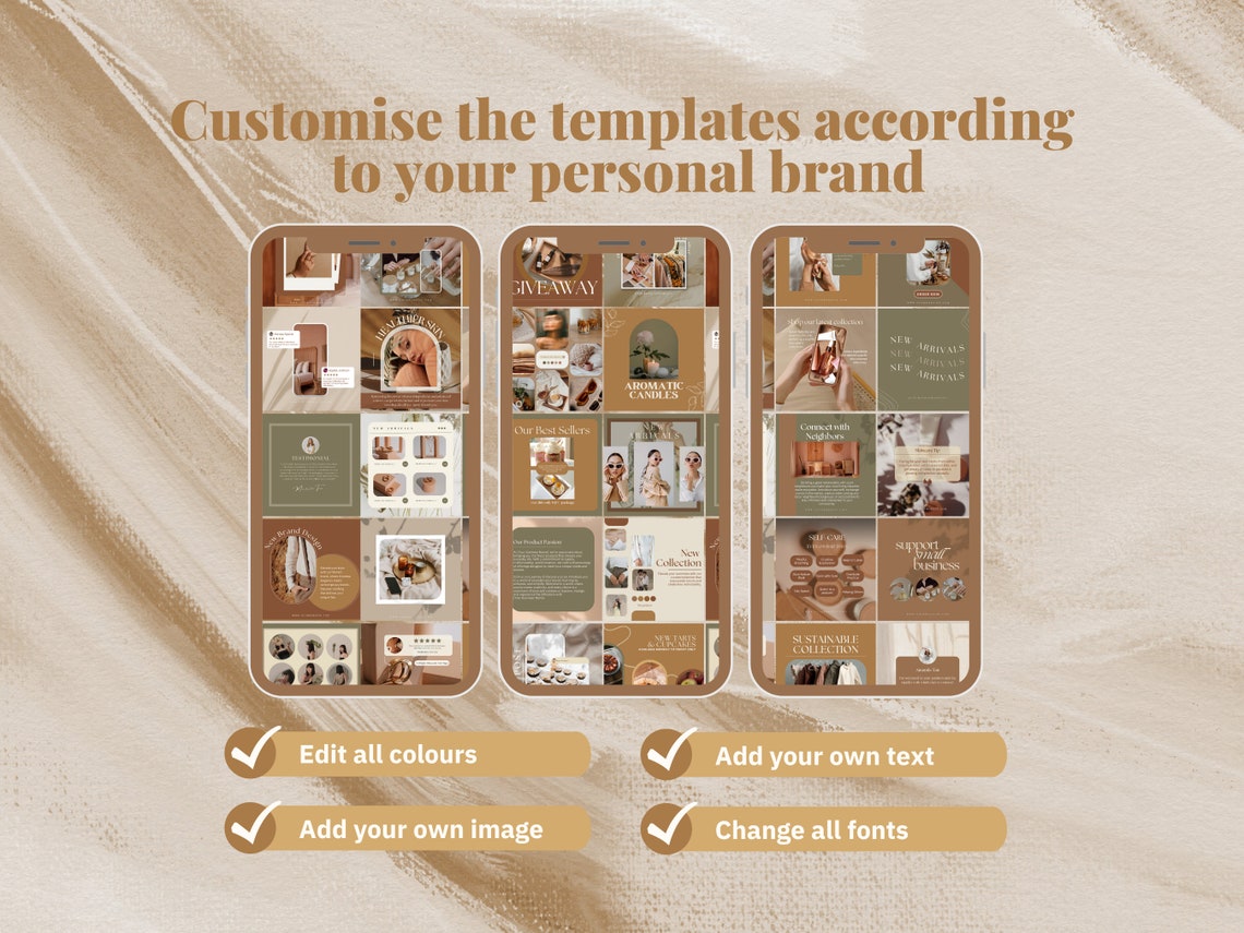 100 Earthy & Boho Instagram Templates for Small Businesses Product ...