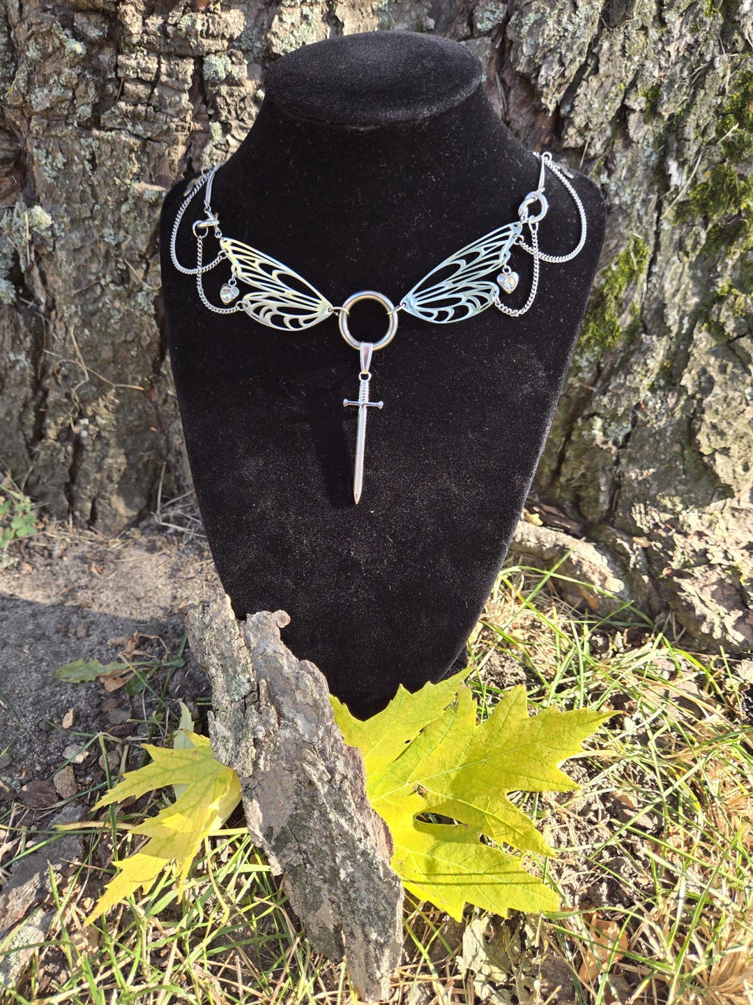 Stainless Steel Sword Butterfly Wing Layered Tiered Chain and Charm ...