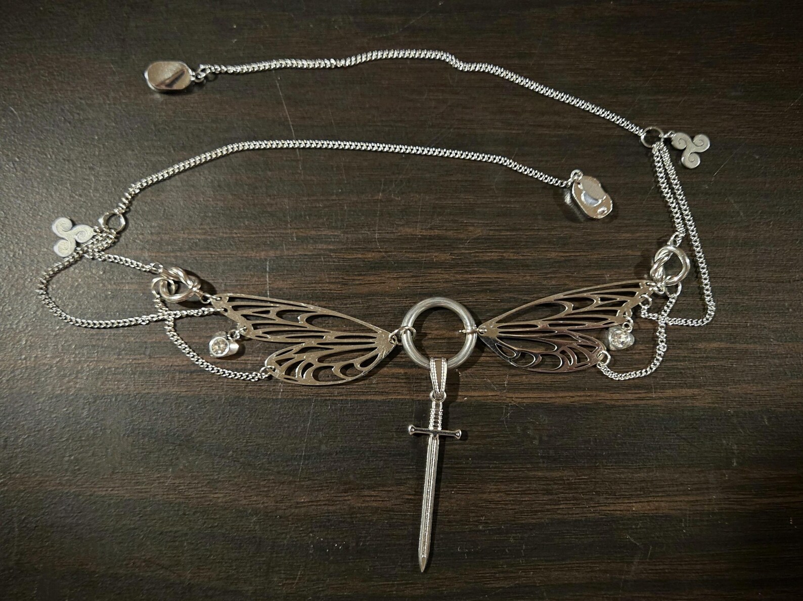 Stainless Steel Sword Butterfly Wing Layered Tiered Chain and Charm ...