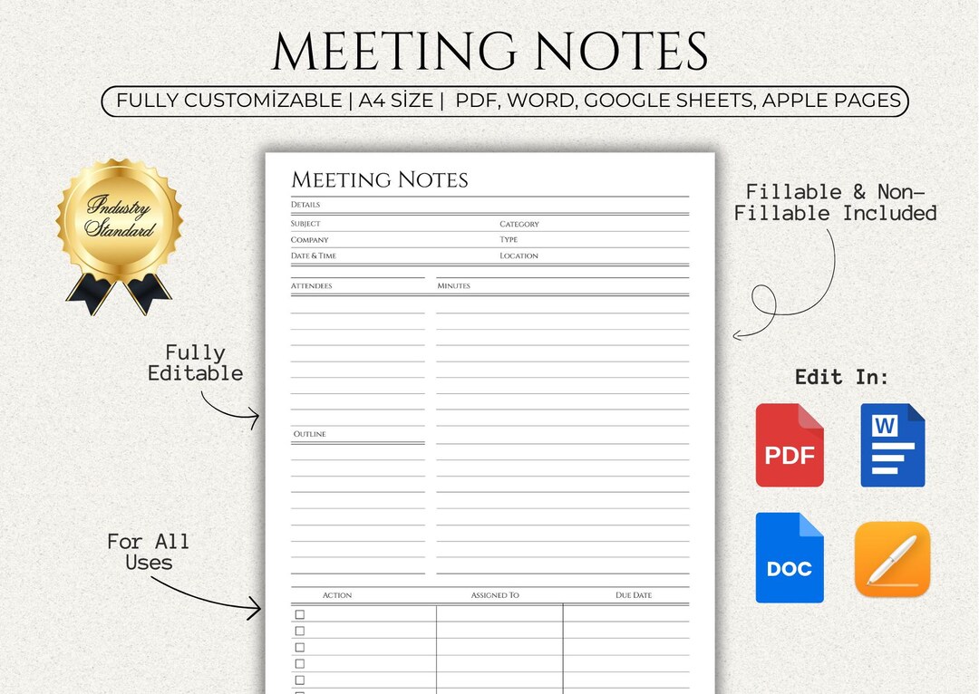 Printable Meeting Notes & Planner Template – Study Journal, Note Taking ...