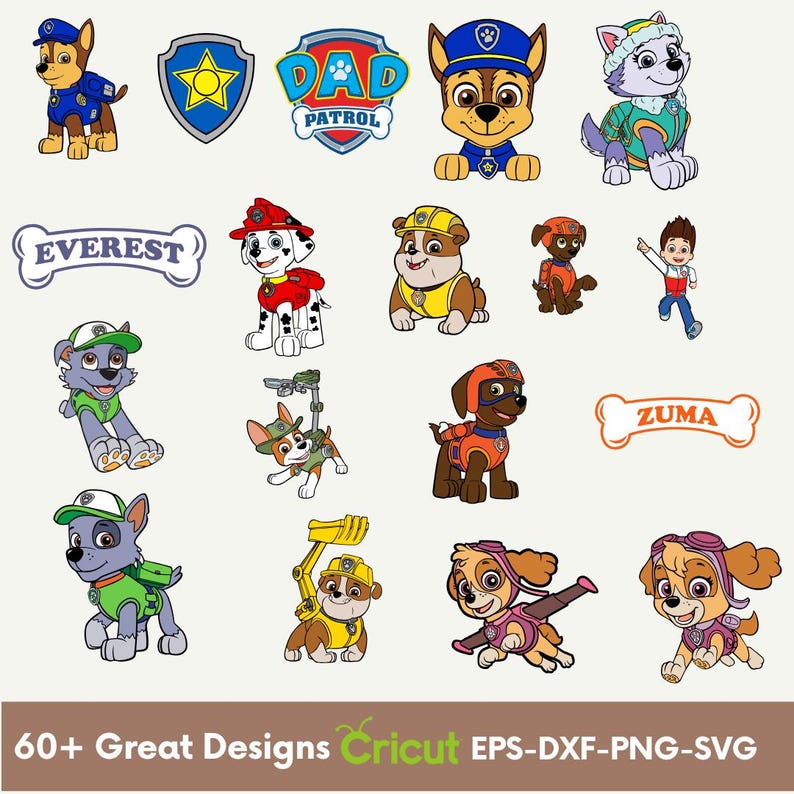 Paw Patrol SVG Bundle, Cute Dog Clipart for Kids, Birthday Party SVG ...