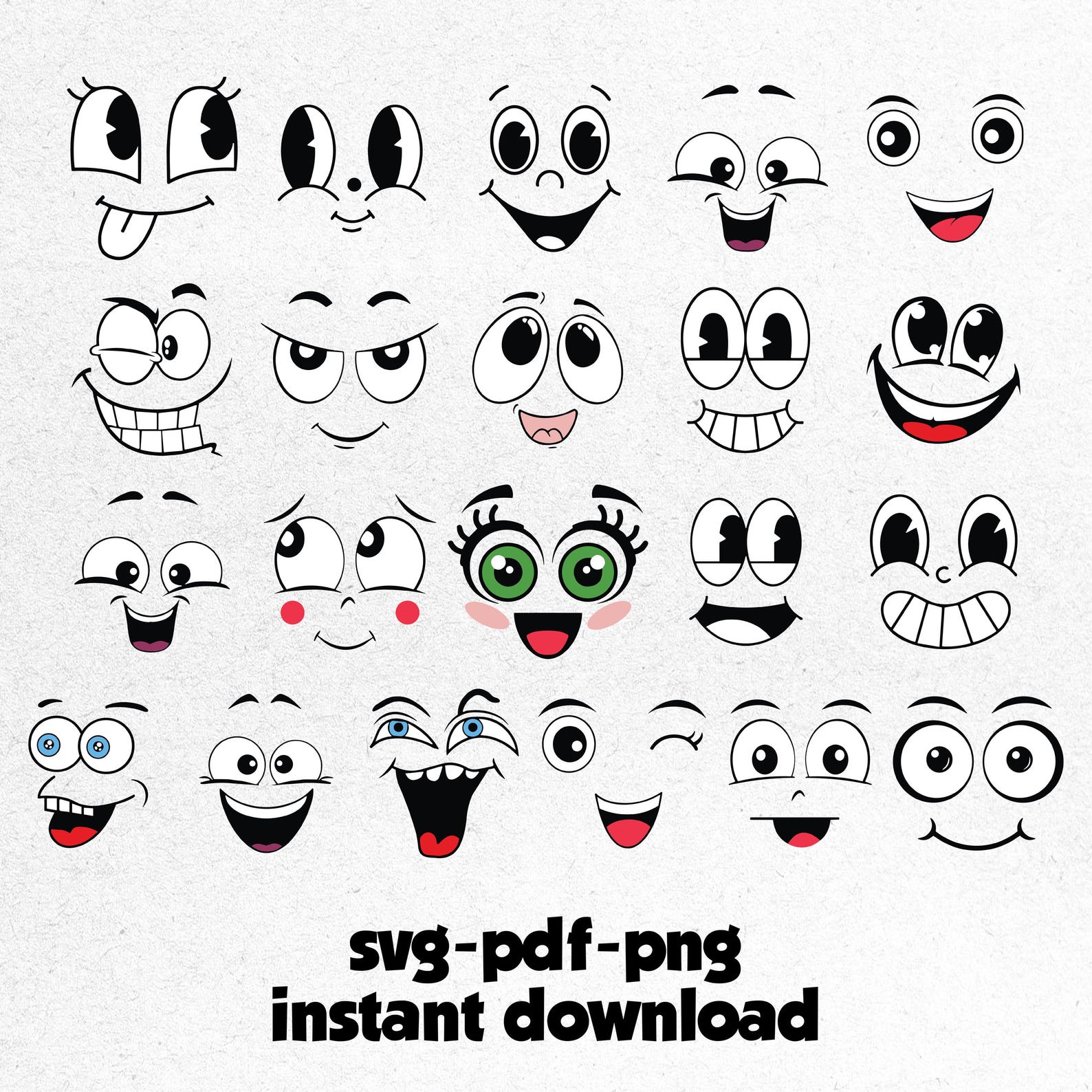 Cartoon Emotion Faces SVG Bundle, Smiley Face Svg Bundle, Cute Funny ...