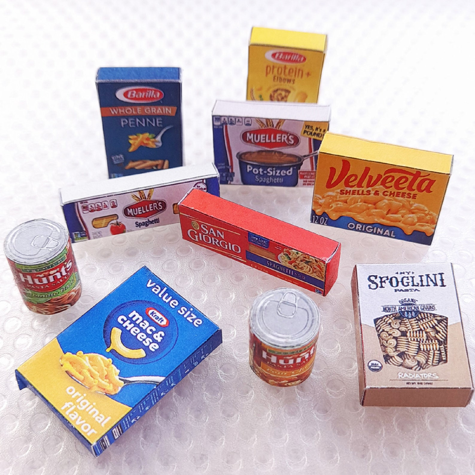Miniature Pasta Box & Sauce Can Set: 10 Style Mini Food Templates ...