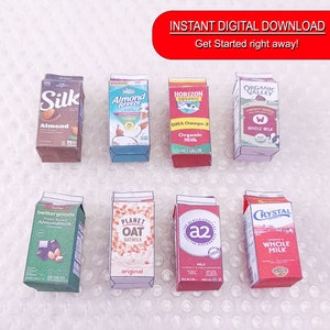 8 Style Miniature Milk Box Template | Printable Miniature Groceries ...