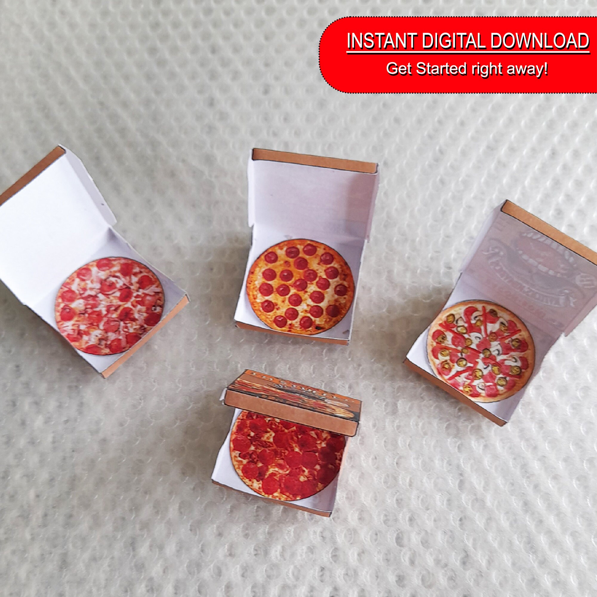 Mini Pizza Box 4 Style Miniature Pizza Set Digital - Etsy
