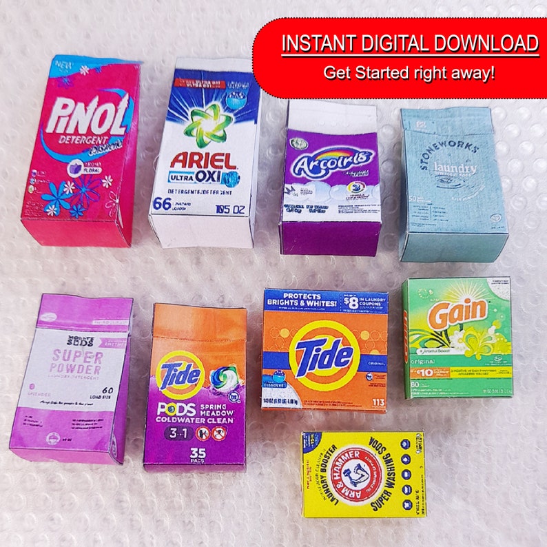 Miniature Detergent Box Template: 9 Piece Printable Grocery Set ...