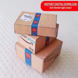 Mini Amazon Prime Boxes 6 Style Elfazon Amazon Box & Envelope Package Set Paper NOEL Elf Bonus ...