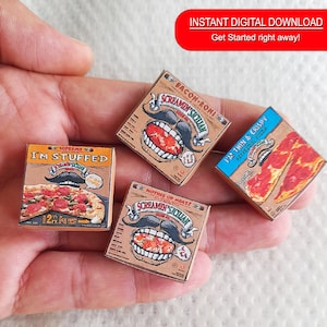 Mini Pizza Box > 4 Style Miniature Pizza Set Digital Download Printable ...