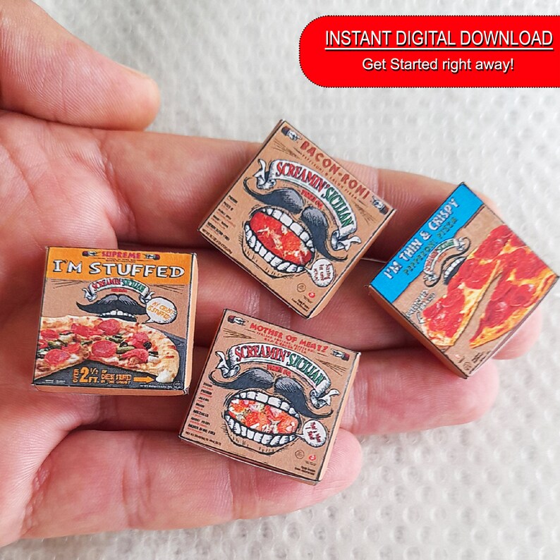 Mini Pizza Box 4 Style Miniature Pizza Set Digital - Etsy