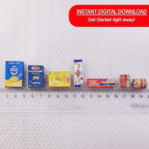 Miniature Pasta Box & Sauce Can Set: 10 Style Mini Food Templates ...