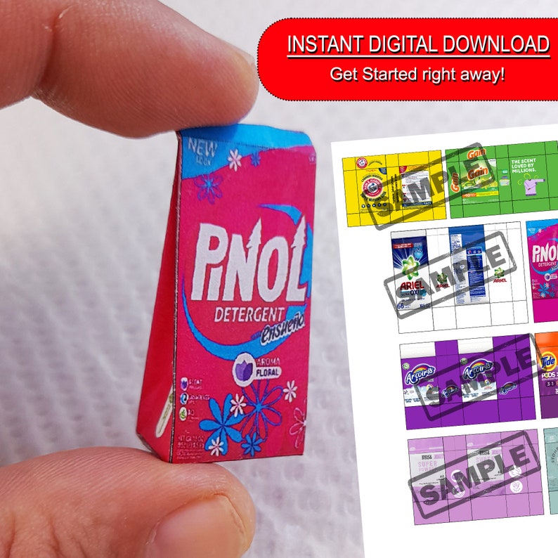 Miniature Detergent Box Template: 9 Piece Printable Grocery Set ...