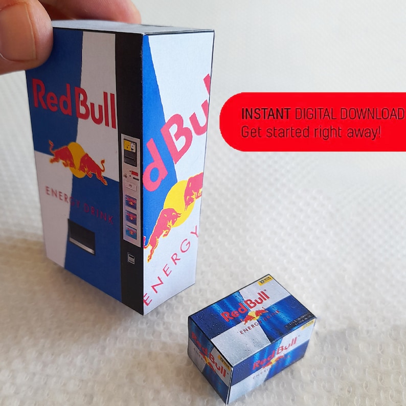 Miniature Red Bull Vending Machine & Drink Box Template (digital ...