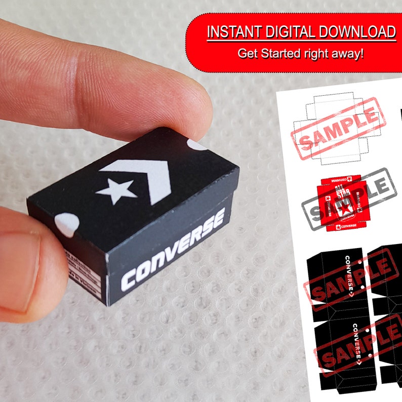 Miniature Shoe Box & Paper Bag Set Template 5 Pieces Miniature Sneaker ...