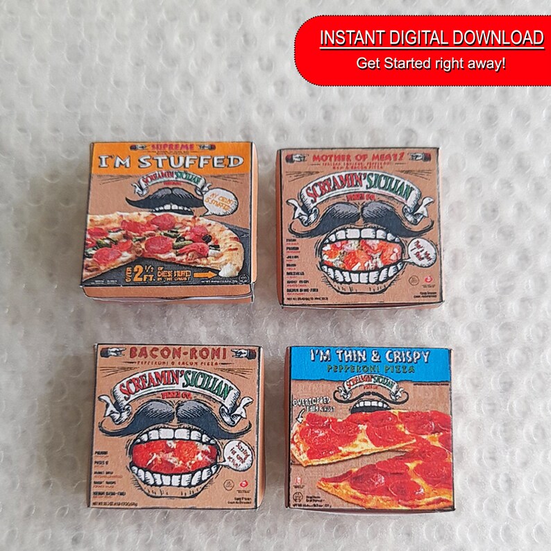 Mini Pizza Box 4 Style Miniature Pizza Set Digital - Etsy