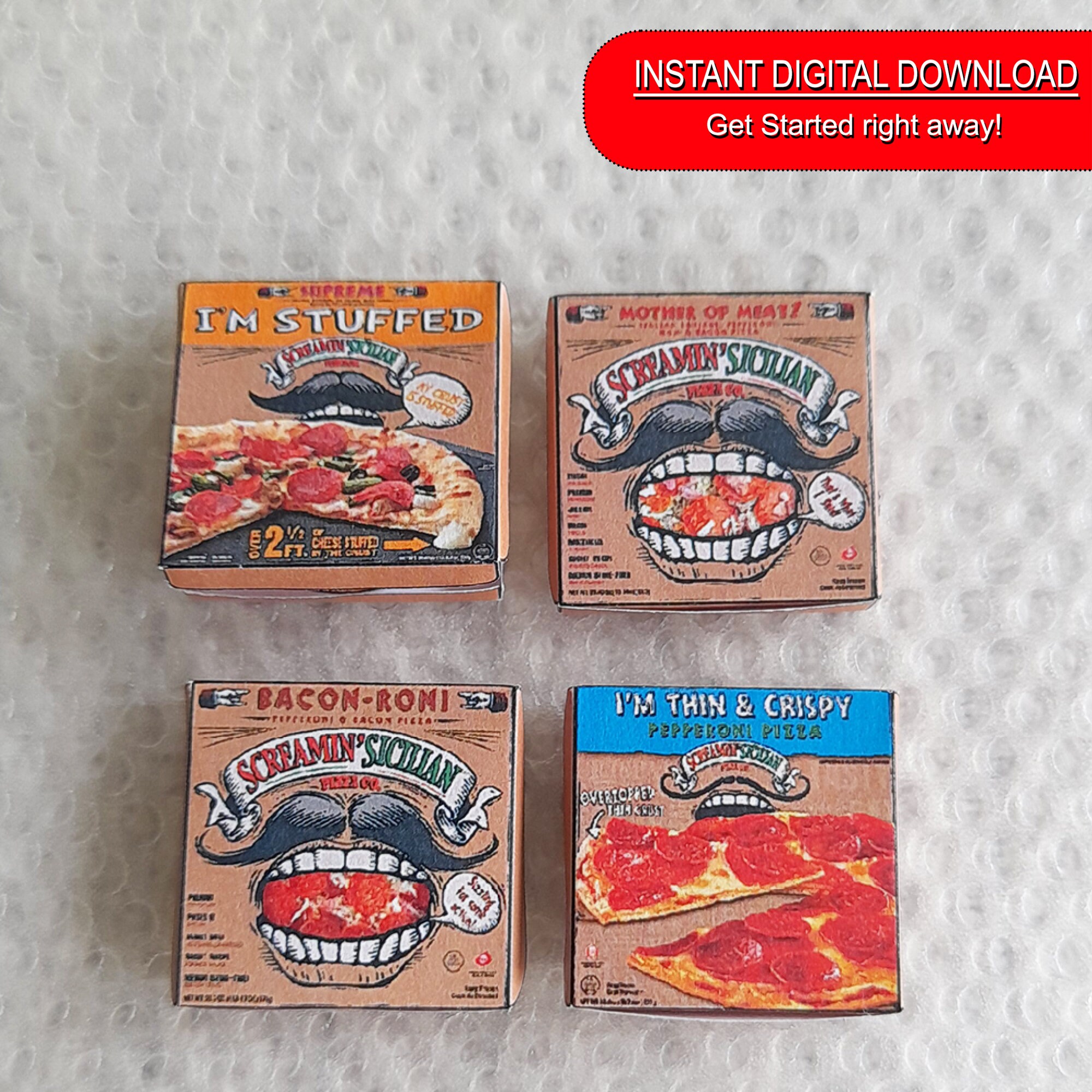 Mini Pizza Box 4 Style Miniature Pizza Set Digital - Etsy