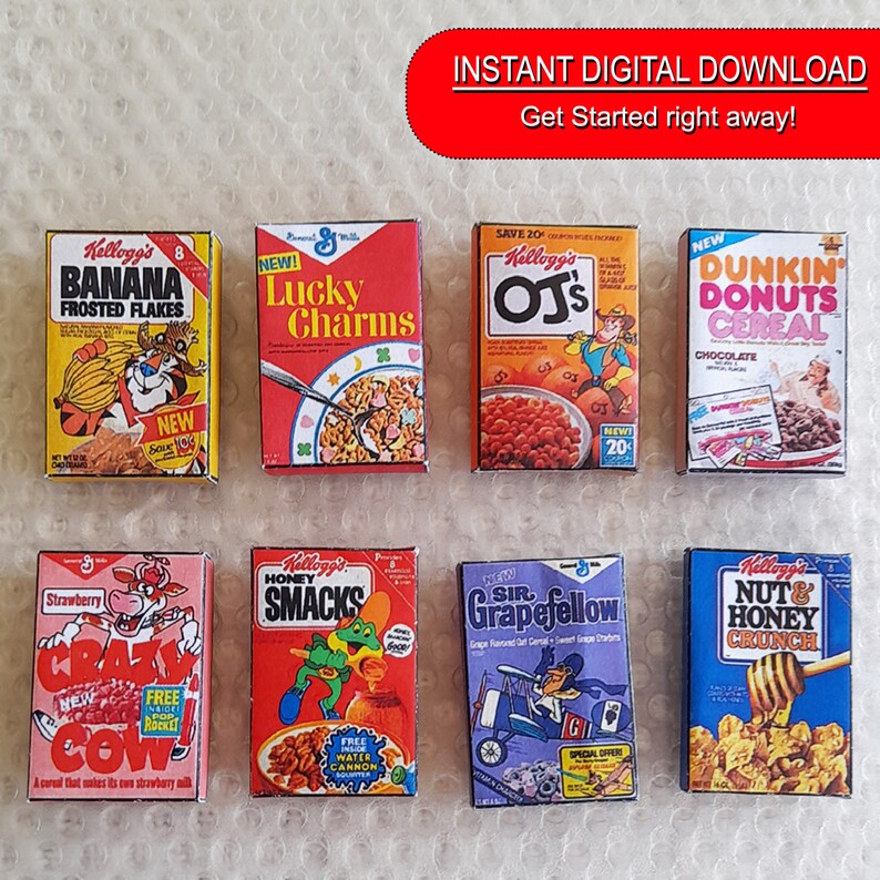 8 Style Miniature Vintage Cereal & Snack Foods PRINTABLE File DOWNLOAD ...
