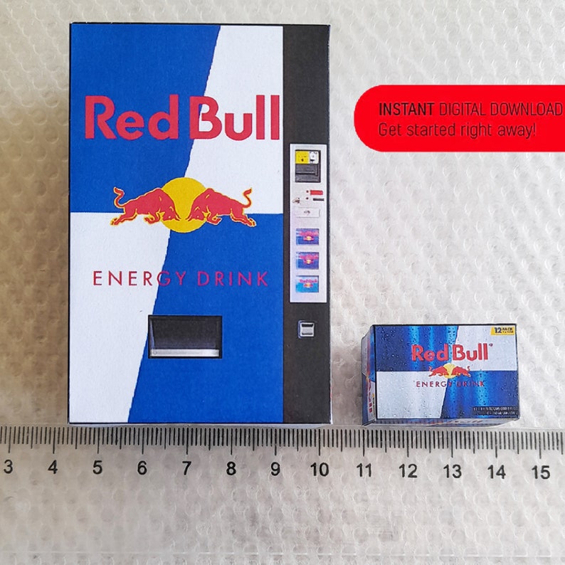 Miniature Red Bull Vending Machine & Drink Box Template (digital ...