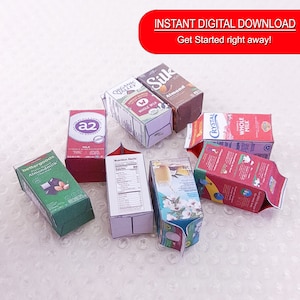8 Style Miniature Milk Box Template | Printable Miniature Groceries ...